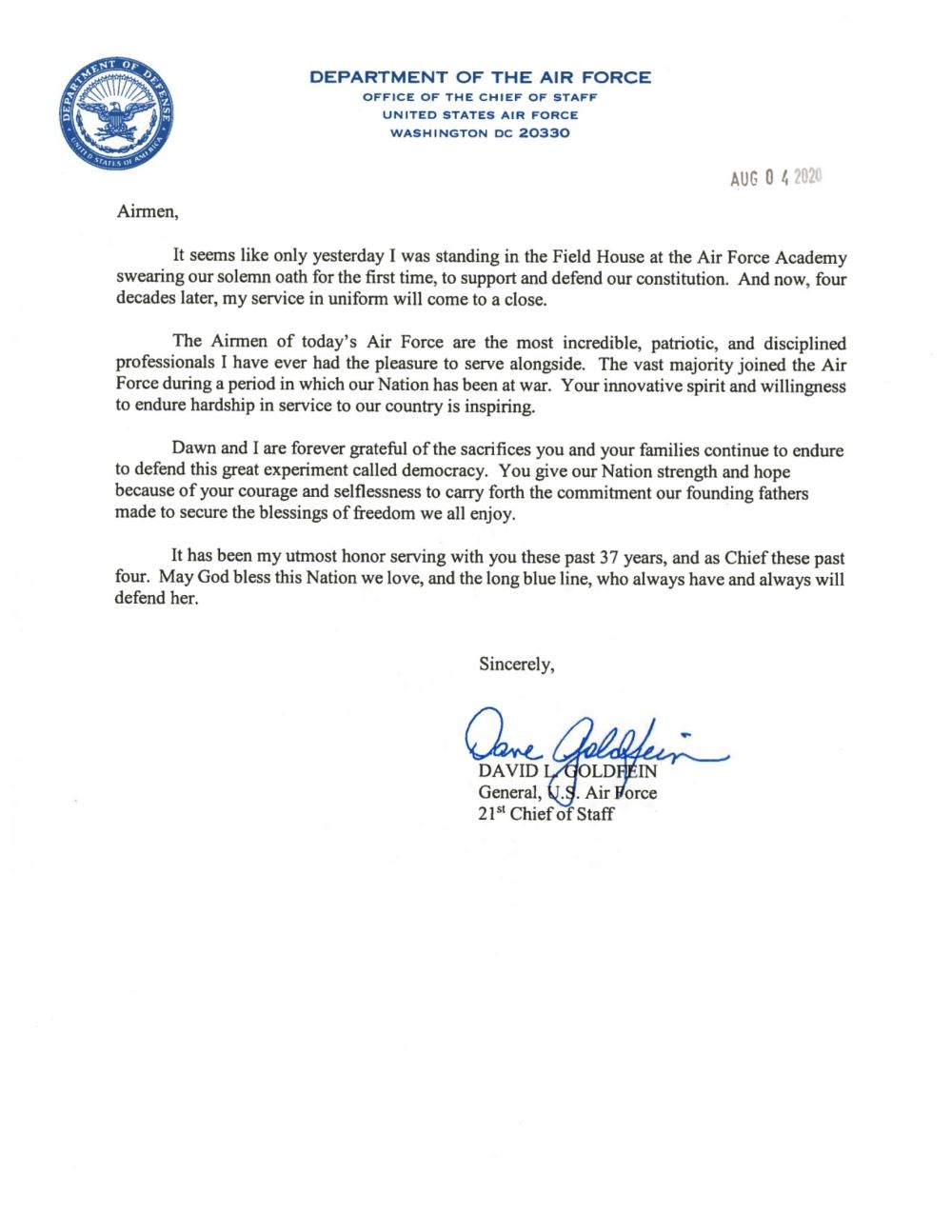 Final Message to the Force from CSAF Goldfein | An Official Air Force ...